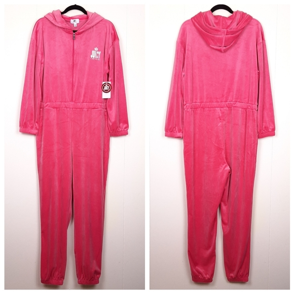 Juicy Couture | Pants & Jumpsuits | Juicy By Juicy Couture Velour Jumpsuit Preppy Pink Hooded ...